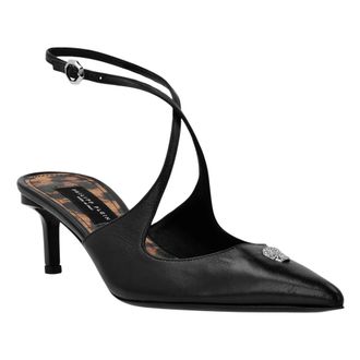 Philipp Plein Femme, Chaussures, Noir, Taille: 36 EU Sandales en cuir Talons Bas 5 T&ecirc;tes de Mort Strass