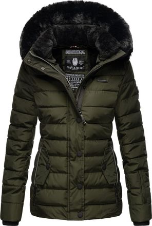 Navahoo Damen Winter Steppjacke mit Kapuze und Fellkragen B846 [B846-Olive-Gr.XS]