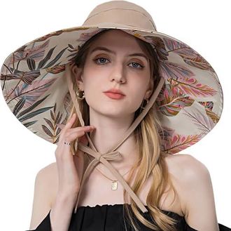 Feoya Chapeau de Soleil à Large Bord UV Casquette Jardinage Capeline été Pliable Plage Kaki Jardinage Femme