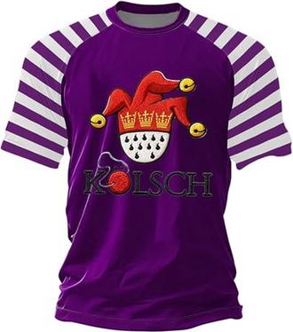 Generic T-Shirts de Carnaval pour Homme K&ouml;lle Alaaf - Manches Courtes - Confettis de Clown - T-Shirt de Loisirs - Rayures Rouges et Blanches - Costume de Carn