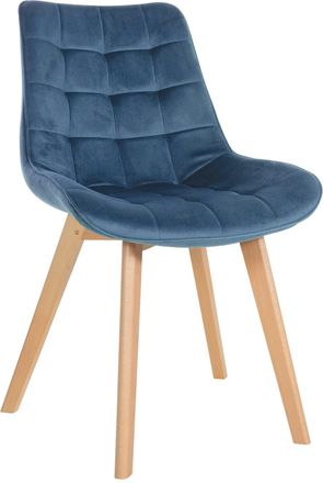 Clp Stuhl Brook I Esszimmerstuhl Mit Steppmuster Auf Samt Bezug I Vierfußgestell Aus Holz, Farbe:blau