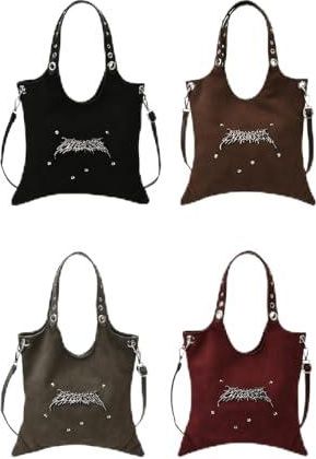 Generic Sac &agrave; bandouli&egrave;re en cuir PU &agrave; rivets, fourre-tout &eacute;l&eacute;gant, sac &agrave; main Cool pour fille (noir)