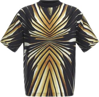 Roberto Cavalli Homme, Tops, Jaune, Taille: XL Ray Of Gold Print Silk T-Shirt
