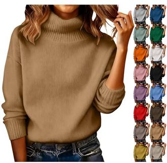 Generic Pull en tricot à manches longues pour femme, pull thermique pour femme - Pull à col montant de couleur unie, pull décontracté polyvalent en tricot con