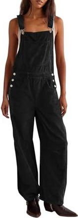 Generic Pantalon cargo baggy en velours c&ocirc;tel&eacute; pour femme, salopette ample &agrave; bretelles r&eacute;glables &agrave; la mode avec poches, Noir, XL