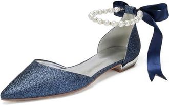 Generic Chaussures À Talon Plate De Mariee Chaussure Mariée Bout Pointu Mariage Femme Robe De Soirée Confortable Plates Escarpin 1.8Cm,Dark Blue,41 EU
