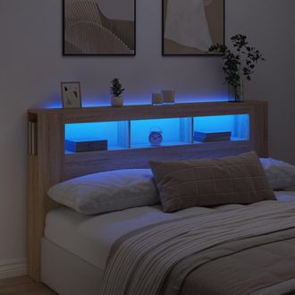 Festnight LED Bettkopfteil Holz 180x103,5 cm Bett Kopfteil mit Stauraum Regal Bettr&uuml;ckwand Headboard for Bed Kopfteil mit Ablagen Kopfteil Regal Kopfteil mit Le