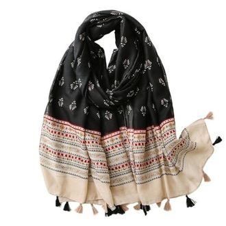 Generic &Eacute;charpe ch&acirc;le en viscose florale 180 cm pour hijab musulman, grande taille, bandeau tendance pour femme, quatre saisons, 44, taille unique