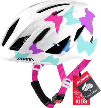 Alpina Alpina PICO - Leichter, Optimal Klimatisierter & Bruchfester Fahrradhelm mit Fliegennetz Für Kinder, optional mit Licht, pearlwhite Butterflies Gloss,