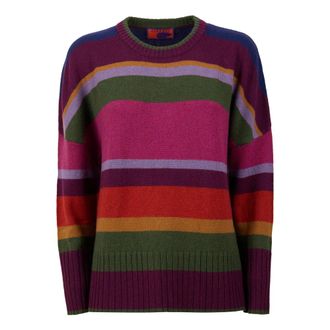 Gallo Gallo, Femme, Pulls, Multicolore, Taille: 42/44 FR Pull col rond violet pour femmes à rayures multicolores