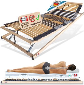 Matratzen Perfekt 7-Zonen Lattenrost 100x200 cm 42 Leisten 8,5 cm hoch Härtegrad-Regulierun bis 200 kg belastbar manuell verstellbar Made in Germany