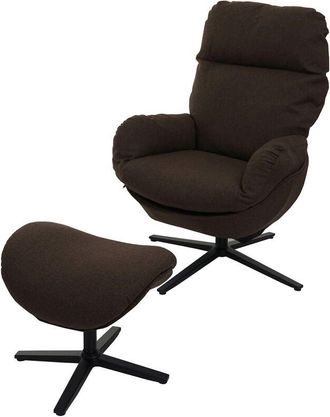 Hhg Fauteuil relax + pouf 420, Fauteuil tv Fauteuil à bascule Fonction bascule, pivotant, métal tissu/textile, marron