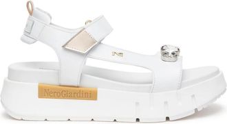 Nero Giardini Femme, Chaussures, Blanc, Taille: 39 EU Sandales Blanches avec D&eacute;tail en Pietre