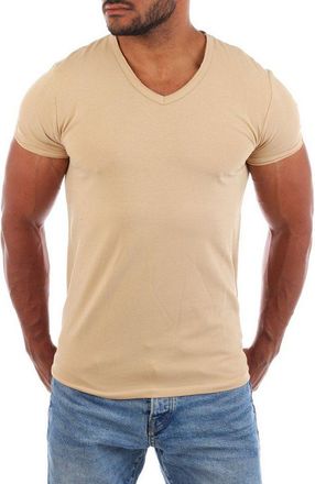 Carisma T-Shirt Herren Uni Basic 4066 tief-breit geschnittener Ausschnitt vintage Look V-Ausschnitt unifarben kurzarm slim fit