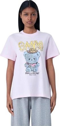 Ganni Femme, Tops, Rose, Taille: 42 FR Logo Motif T-Shirt