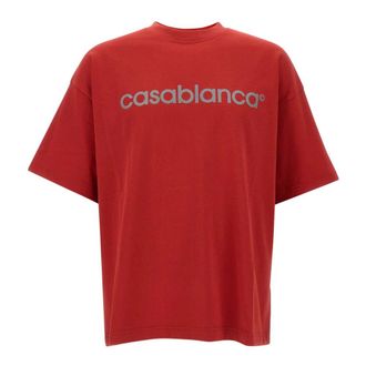 Casablanca T-shirt oversize avec &eacute;cusson logo r&eacute;fl&eacute;chissant - Homme - Tops - Rouge - Taille: M
