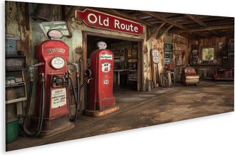 Islandburner Prime Bild auf Leinwand Alte Tankstelle auf der Route 66 f&uuml;r Wohnzimmer Liebhaber Caf&eacute; Bilder Wandbilder Poster
