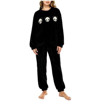 Generic Pyjama en polaire pour femme - Pyjama long 2 pi&egrave;ces &agrave; manches longues - Imprim&eacute; ours mignon - Ensemble de v&ecirc;tements dint&eacute;rieur - 2 pi&egrave;ces - Pyjama din