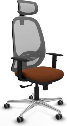 Piqueras y Crespo Schreibtisch Home Office Cilanco mit 1D-Armen, h&ouml;henverstellbare Lendenwirbelst&uuml;tze und h&ouml;henverstellbares Kopfteil und Neigungsverstellung, Grau/Brau