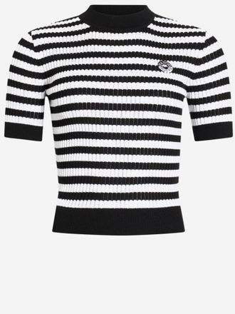 Patou Womens Cotton Sweater With Striped Pattern White-Black White/black