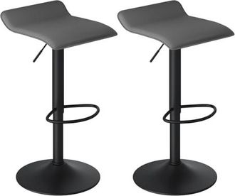 Woltu Tabouret Bar Lot de 2, Chaise Haute Cuisine, Pivotant &agrave; 360&deg;, Hauteur R&eacute;glable, pour Bar, Cuisine, Comptoir, Caf&eacute;, PVC+M&eacute;tal, avec Repose-Pieds, Gris+