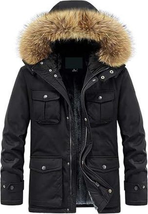 Generic Veste dhiver matelassée pour homme avec doublure en polaire et coton - Parka thermique rembourrée à capuche avec poches pour randonnée, escalade, voya