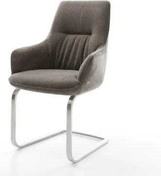 DELIFE Freischwinger Zelia-Flex mit Armlehnen Strukturstoff Soft Taupe Freischwinger flach Edelstahl Taschenfederkern, Esszimmerst&uuml;hle