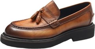 Generic Hommes Bout Rond Chaussures Oxford Vintage Talon &Eacute;pais Plateforme Mocassins Glisser sur Chaussures De Formels avec Pompon,Marron,40 EU