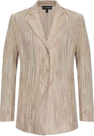 Emporio Armani Femme, Vestes, Beige, Taille: 38 FR Veste crois&eacute;e en cr&eacute;pon pliss&eacute; scintillant