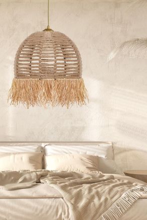 Opviq Bohemian Rustic Chandelier, Cream Color, 30 cm Diameter, 80 cm Height | Plastic Body, Cotton Cap, E27 Socket, Max 40W | Perfect for Country Homes