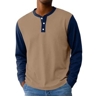 Generic T-shirts &agrave; manches longues pour homme - Pull basique en coton - T-shirt d&eacute;contract&eacute; - Polo &agrave; manches longues - Avec boutonni&egrave;re - Coupe confortable - 