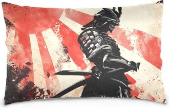 Linomo Kissenbezug 40x60 cm, Japanese Samurai Dekorative Kissenbezug Kissenhülle für Couch Sofa Bett Hause