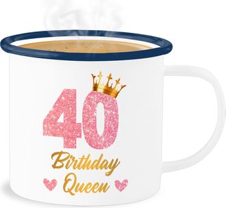 Shirtracer Emaille Becher Blechbecher - 40. Geburtstag Tasse - 40 Birthday Queen Geburtstags Königin Geburtstagsgeschenk 40-300 ml - Weiß Blau - firrzich 40igste