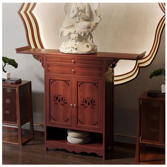 Generic Dekorativer chinesischer buddhistischer Schrank, Meditationsaltar im Retro-Stil mit Stauraum, Altarschrank aus Bambus, Opfergabenst&auml;nder(140CM/55.1IN)