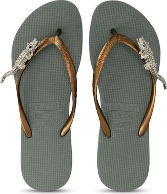 UZURII Slipper & Pantoletten - Zehentrenner Silver Crocodile Switch - Gr. 35,5 (EU) - in Grün - für Damen