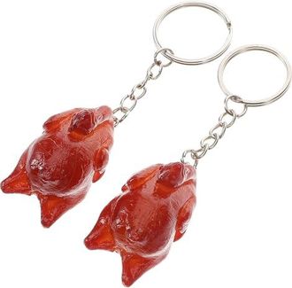 PartyKindom Lot de 2 Porte-cl&eacute;s Poulet R&ocirc;ti R&eacute;aliste en Pvc, Accessoires Fantaisie Mignons pour Paquet &agrave; Main, Porte-cl&eacute;s Alimentaire Kawaii, Pr&eacute;sents Originaux p