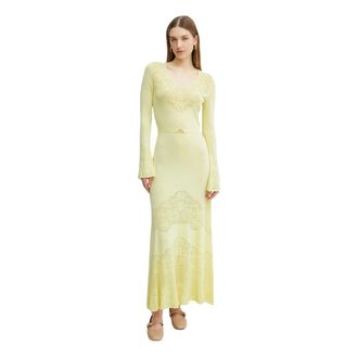 Twinset Robe longue en maille pointelle - Femme - Robes - Jaune - Taille: 40 FR