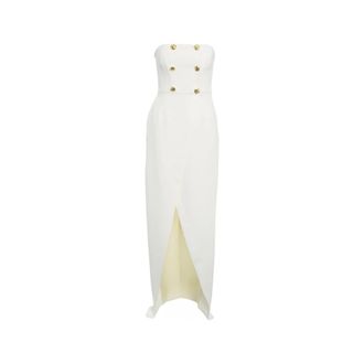 Elisabetta Franchi Red Carpet Kleid aus leichtem Cr&ecirc;pe mit Kn&ouml;pfen - - Dresses - Damen - Wei&szlig; - L