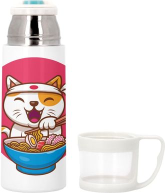 Fabulous Thermoskanne aus Edelstahl mit integrierter Tasse - Neko Ramen Japan Katze Illustration Design Japan Anime - 350 ml - Thermosflasche