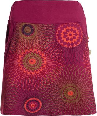 vishes Alternative Bekleidung - Damen Mini-Rock Baumwolle Mandala-Muster extra breiter Bund mit Kordel-Zug und Taschen dunkelrot 42