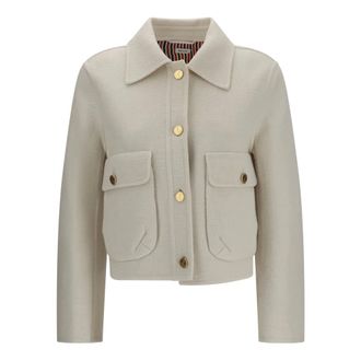 Thom Browne Veste en laine &agrave; manches cloche - Femme - Vestes - Blanc - Taille: 42 FR