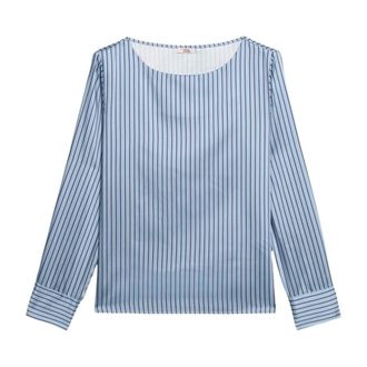 Oltre Gestreifte Satinbluse - - Blouses & Shirts - Damen - Blau - 4XL