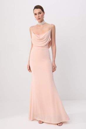 Trendyol Einfarbiges Maxi-Kleid, &auml;rmellos, Meerjungfrauen-Schnitt f&uuml;r Abend und Ball - Rosa