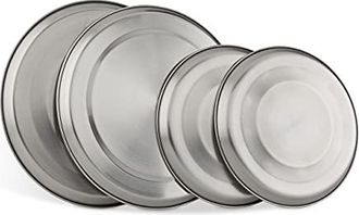 Relaxdays Herdabdeckplatten Edelstahl 4er Set, Herdplatten Abdeckung bis 20 cm Durchmesser Elektroherd Abdeckung, silber, 22 x 21 x 3.5 cm