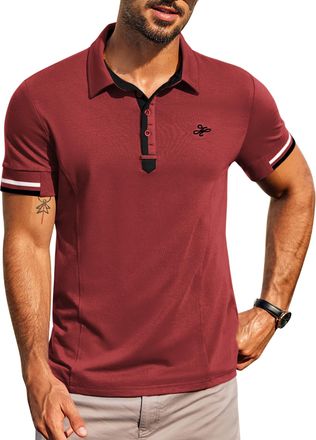 Coofandy Herren Polo T-Shirt Kurzarm Polohemd leichtes Golf-Poloshirt Regular Fit Sommer Casual Polo Hemd Weinrot XXL