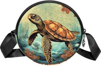 Generic Sac &agrave; bandouli&egrave;re rond pour femme, petit sac &agrave; bandouli&egrave;re motif tortue de mer, sac &agrave; dos avec fermeture &eacute;clair, bretelles r&eacute;glables, sac &agrave; main rond 