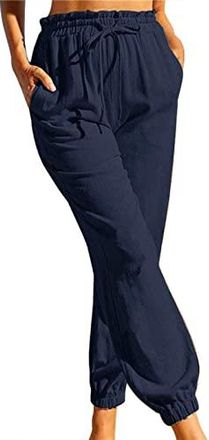 Generic Pantalon en Lin Femme Large D&eacute;contract&eacute; Fluide Pantalon D&eacute;contract&eacute; en Coton et Lin &Agrave; Taille &Eacute;lastique pour Femmes avec Poches Travail Femme Baggy (Na