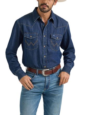 Wrangler Herren Jeanshemd aus der Denim-Kollektion mit Druckkn&ouml;pfen, L