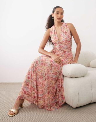 Abercrombie & Fitch Robe longue &agrave; volants &eacute;tag&eacute;s et encolure multipositions - Rose