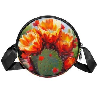 Generic Sac &agrave; bandouli&egrave;re rond pour femme, motif cactus rouge, petit sac &agrave; bandouli&egrave;re avec fermeture &eacute;clair, bretelles r&eacute;glables, sac &agrave; main rond d&eacute;contract&eacute;